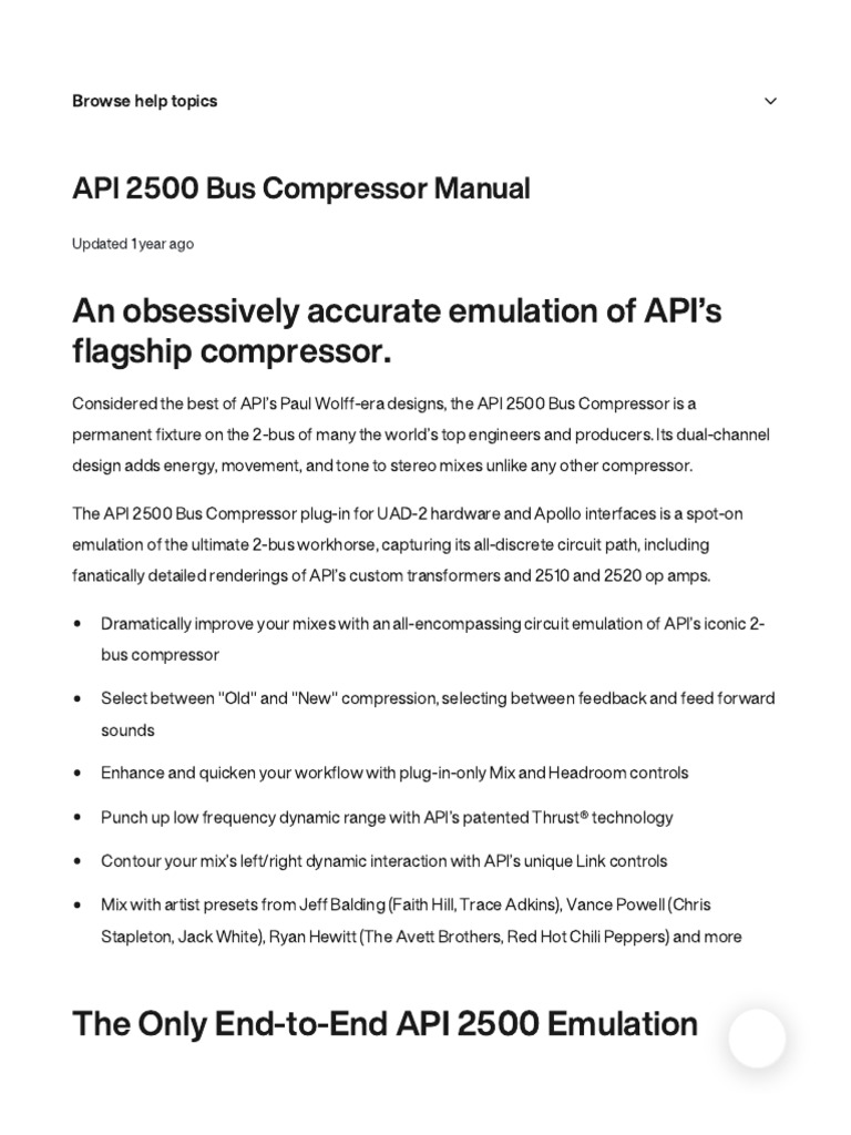 API 2500 Bus Compressor Manual - Universal Audio Support Home | PDF ...