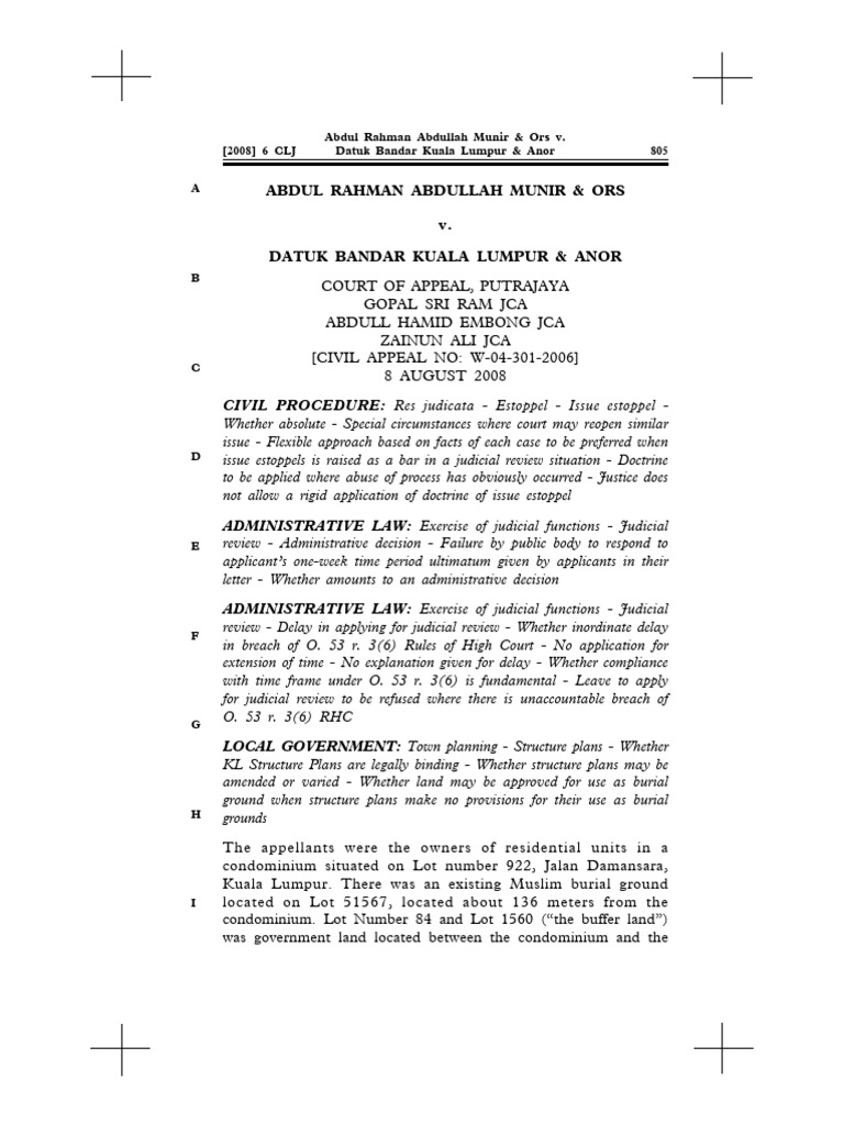 Abdul Rahman Abdullah Munir (2008) 6 CLJ 805 | PDF | Res Judicata | Certiorari