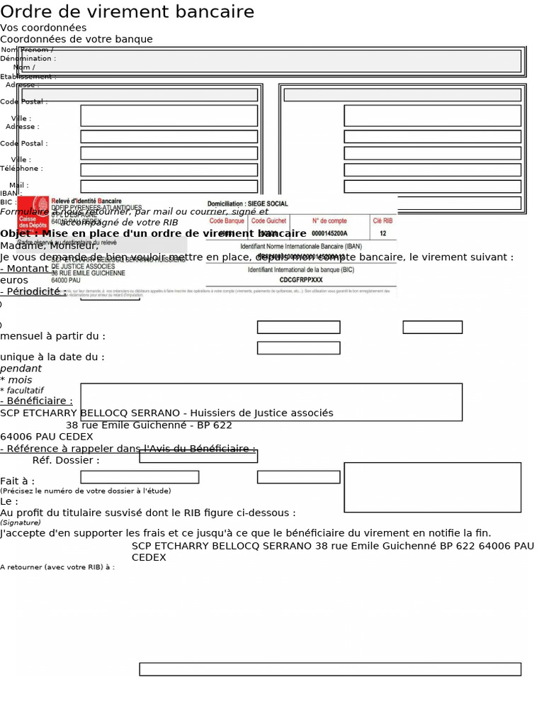 Modèle d'ordre de virement bancaire | PDF