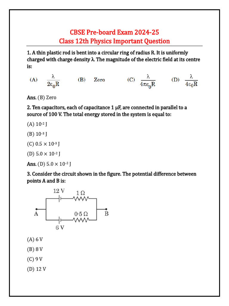 Physics Important Questions | PDF | Rectifier | Inductor
