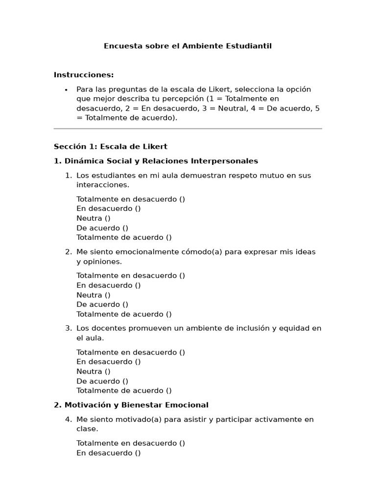 Encuesta Sobre El Ambiente Estudiantil | PDF | Salón de clases ...