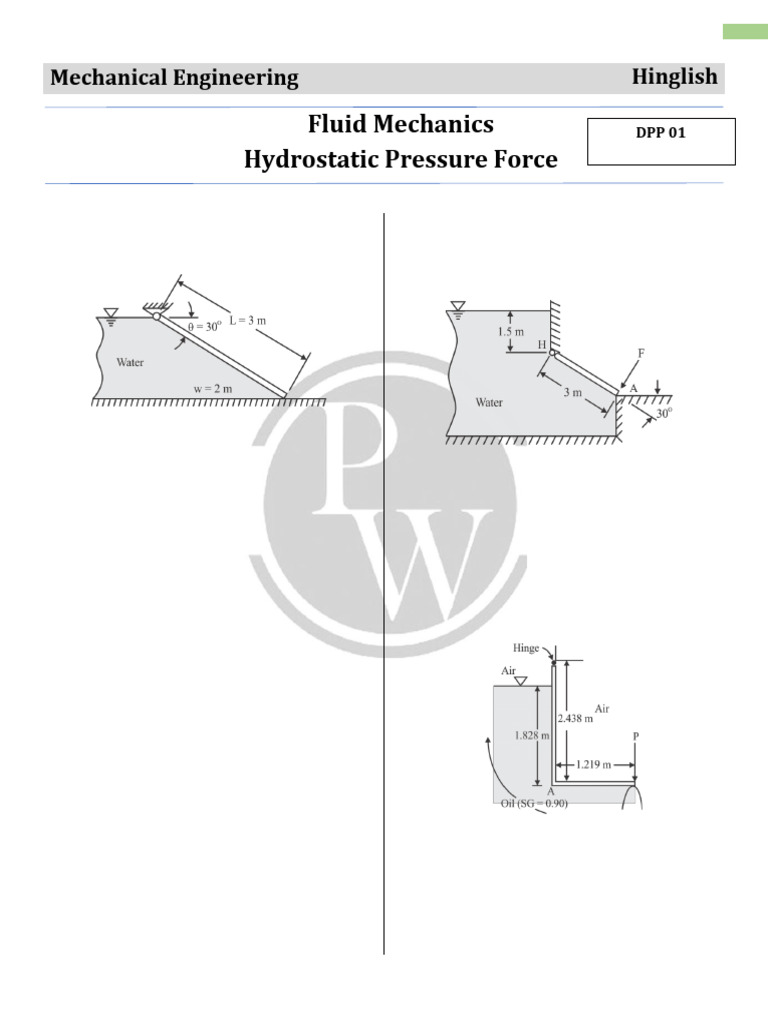 Hydrostatic Pressure Force - DPP 01 (Of Lec 03) | PDF | Pressure | Pressure Measurement