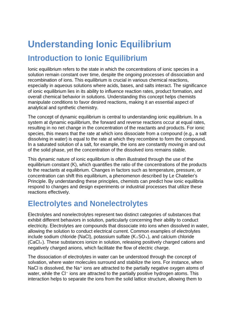 Understanding Ionic Equilibrium | PDF | Acid | Acid Dissociation Constant