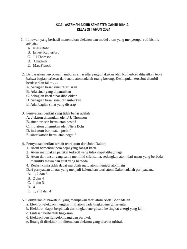 Soal Kimia Eva Kelas Xi | PDF