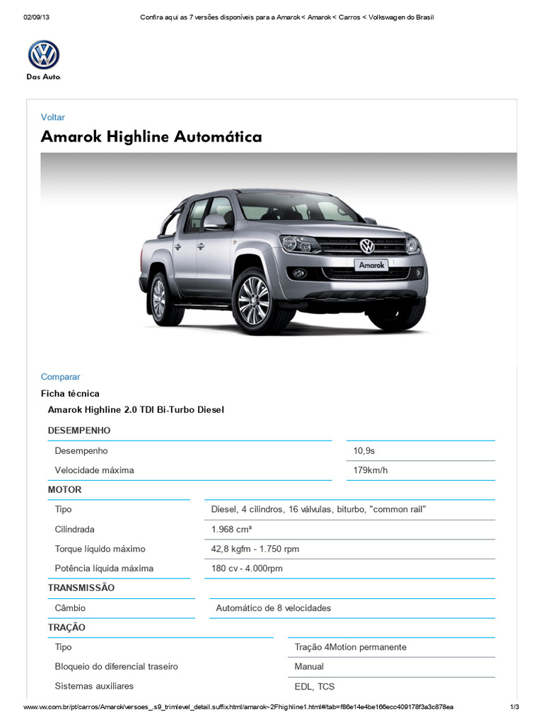 Amarok Highline 2.0 TDI Bi-Turbo Disel | PDF | Grupo Volkswagen