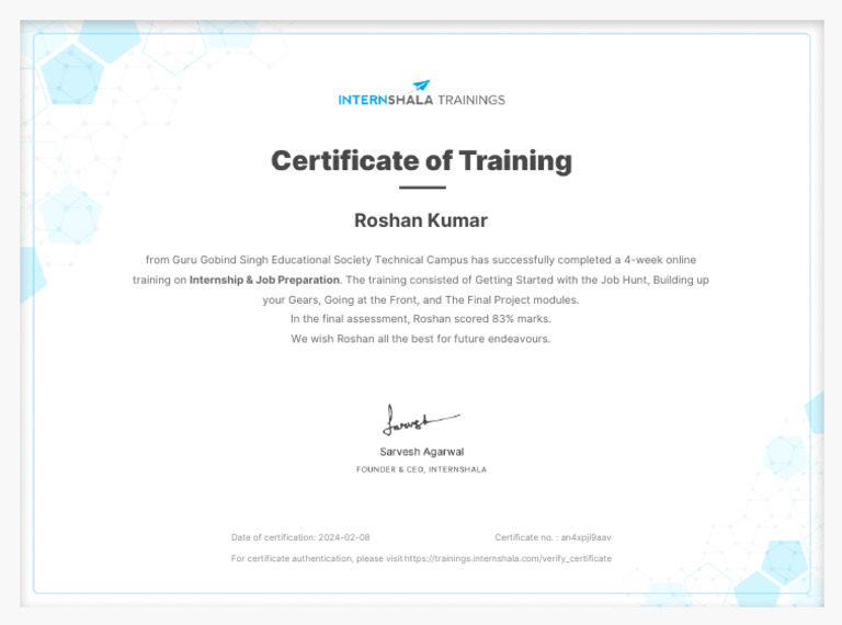 Internship & Job Preparation Training - Certificate of Completion | PDF