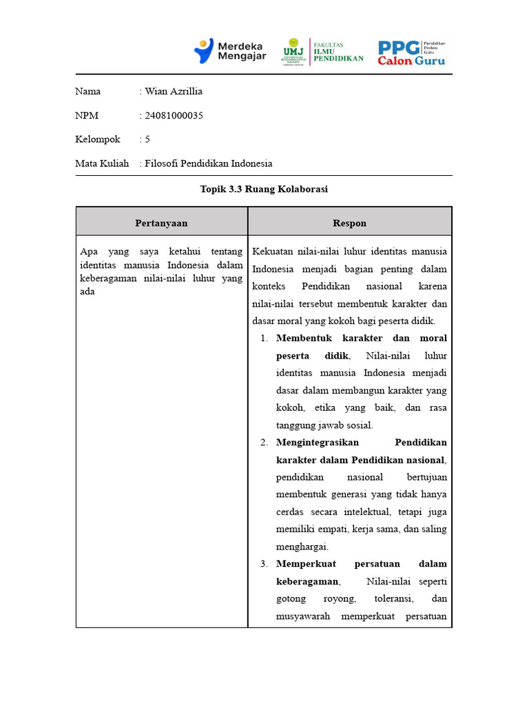 Ruang Kolaborasi Filosofi Pendidikan Topik 3 | PDF
