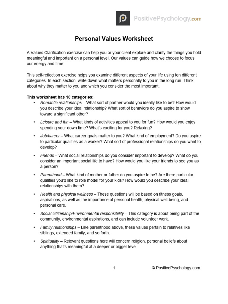 Values Clarification Worksheet | PDF | Parenting | Psychological Concepts