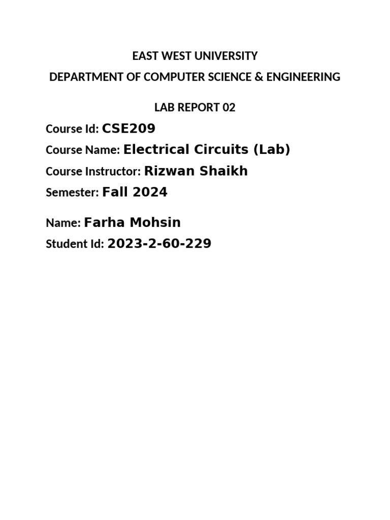 Cse209 Lab 02 | PDF | Electrical Network | Electrical Resistance And Conductance