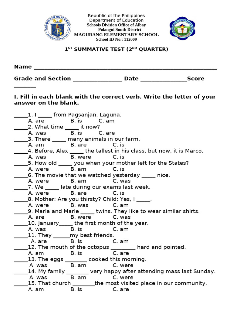 Grade 3 English 1st Summative Test | PDF
