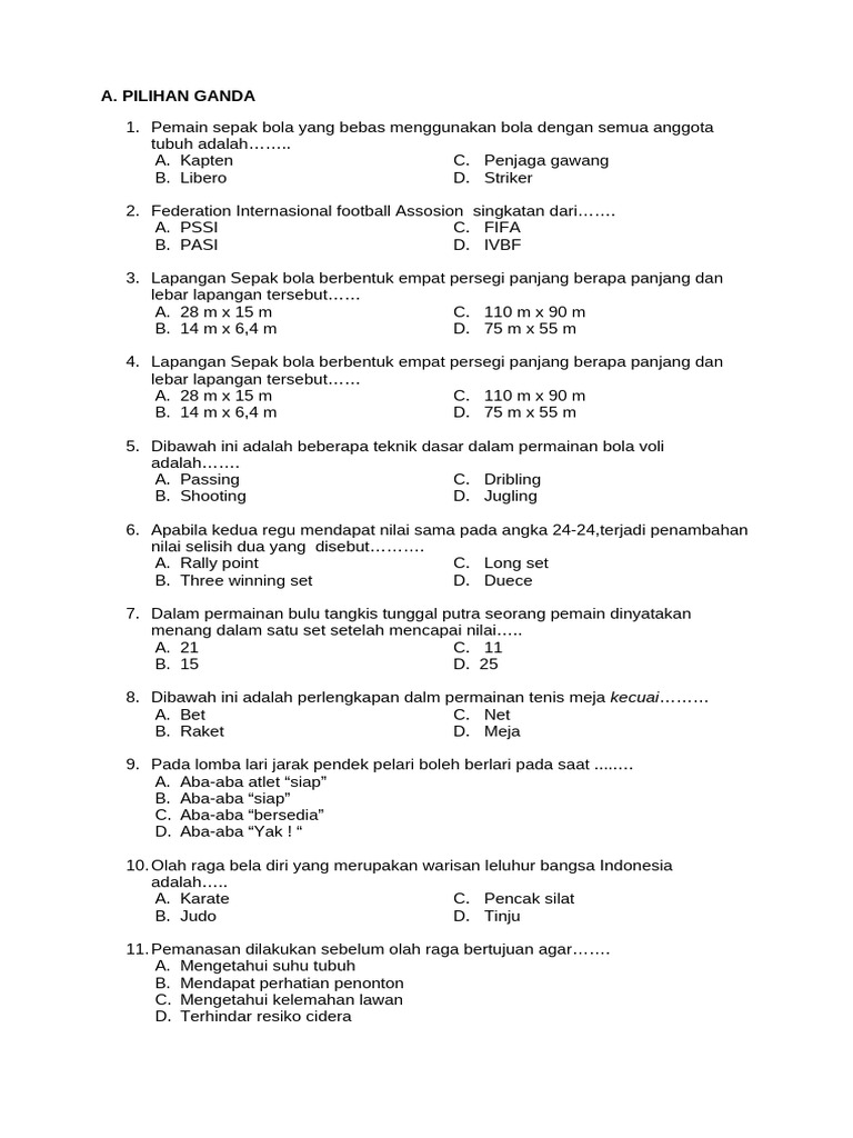 Soal Pas Pjok Kelas 7 Semester Ganjil 2021 | PDF