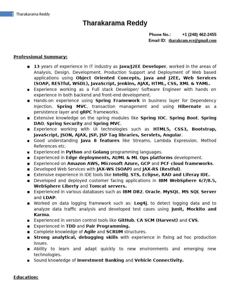 Tharak Resume | PDF | Spring Framework | Ibm Db2
