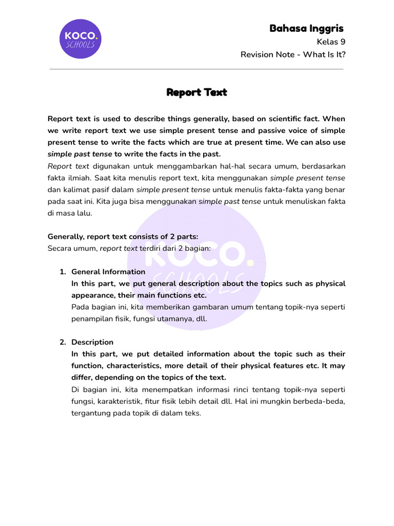Revision Note - Bahasa Inggris Kelas 9 - What Is It | PDF