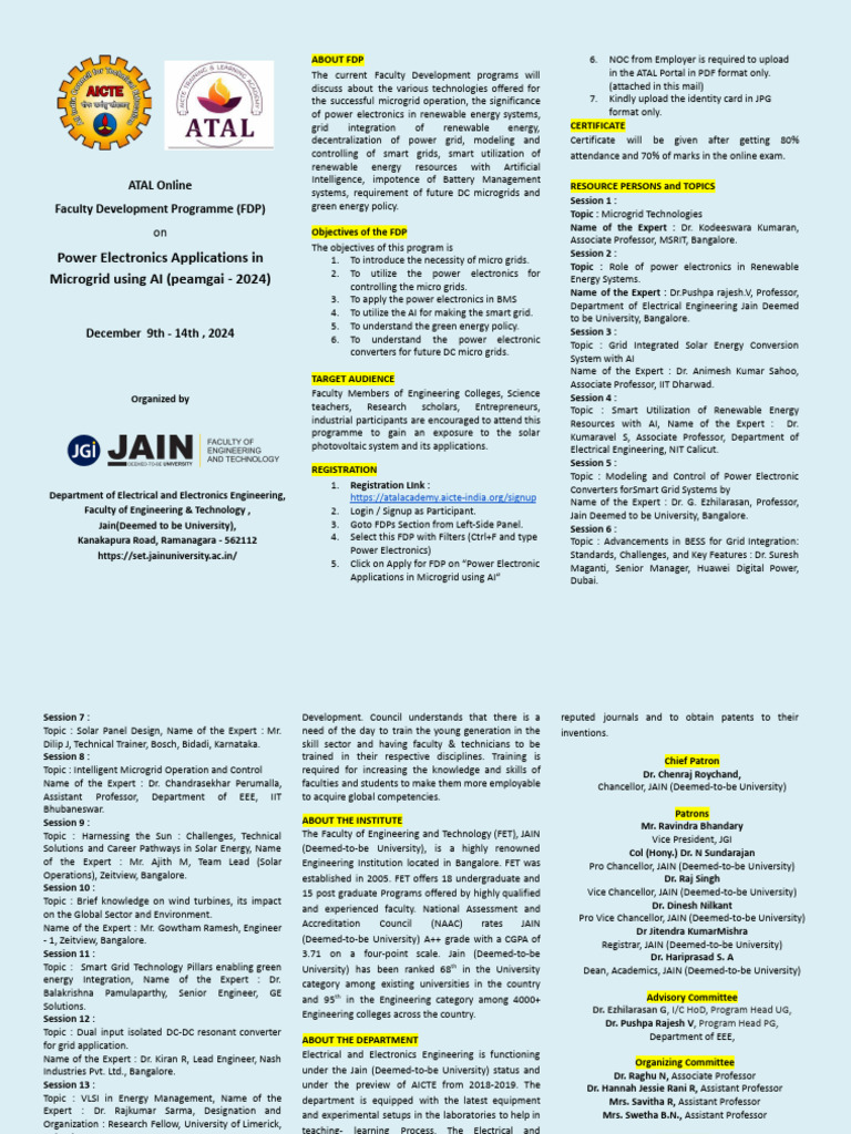 Brochure - ATAL FDP | PDF | Power Electronics | Electrical Grid