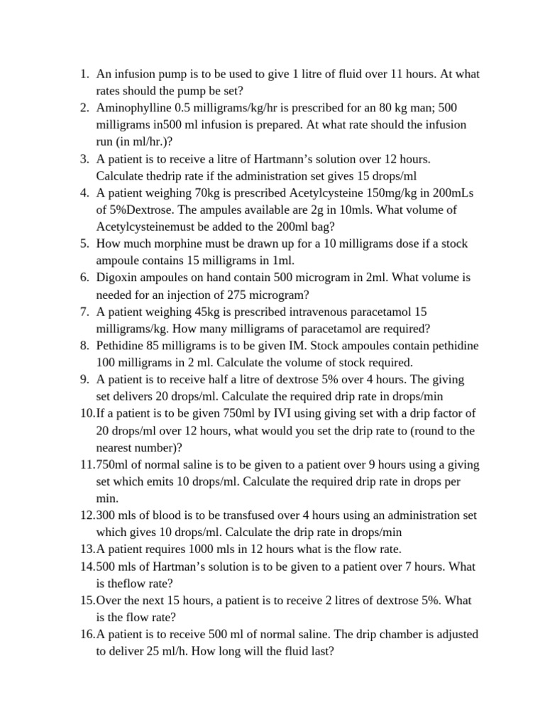 Drug Calculation | PDF | Litre | Intravenous Therapy
