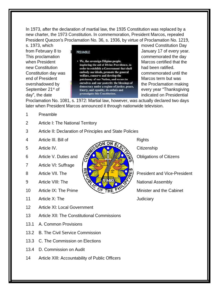 1973 Constitution | PDF | President Of The Philippines | World Politics