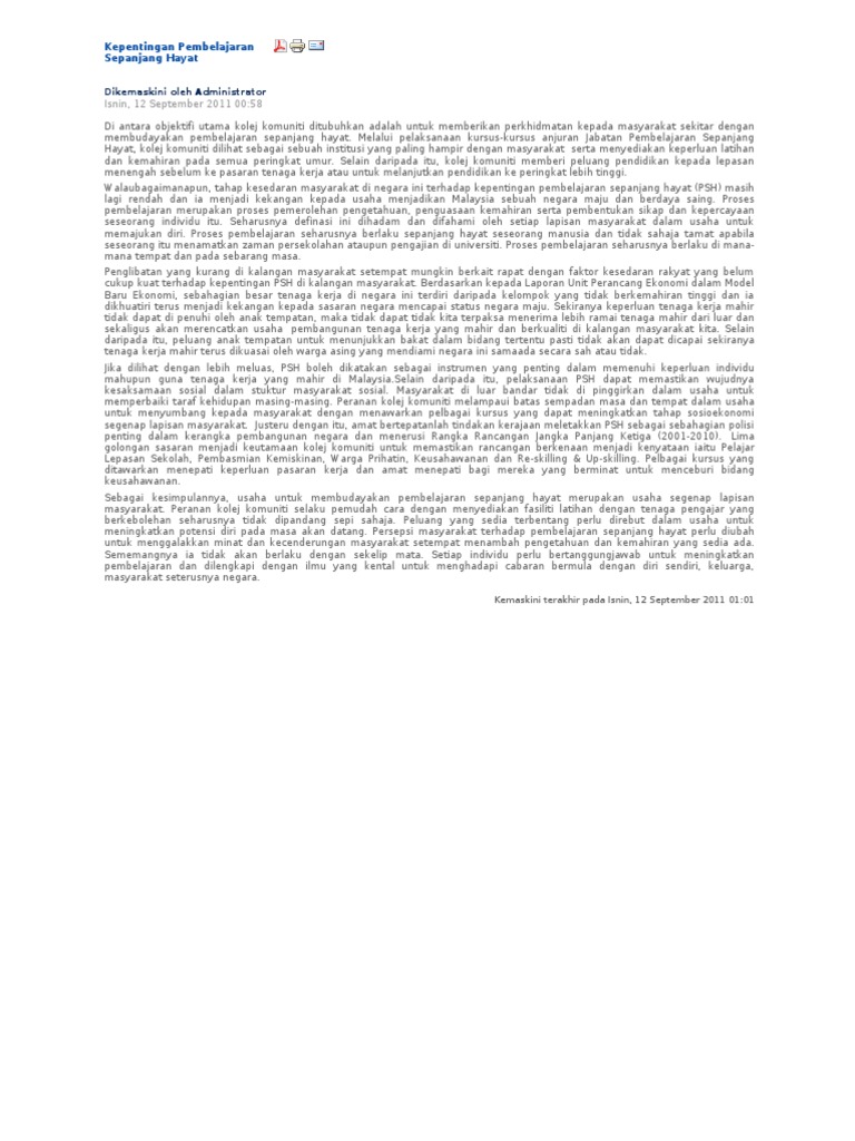 Kepentingan Pembelajaran Sepanjang Hayat | PDF