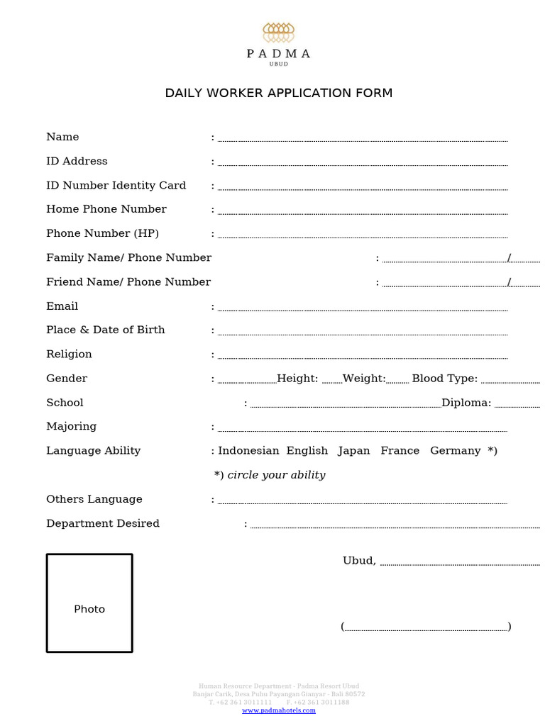 Daily Worker Application Form | PDF