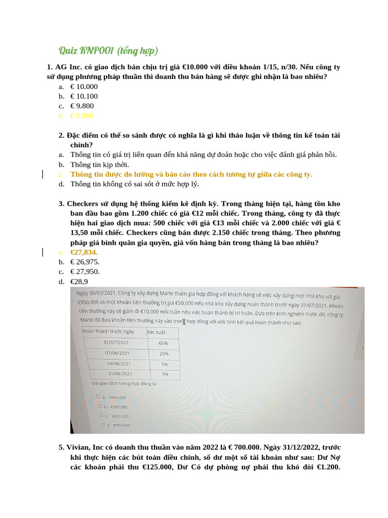 Quiz KNP001 (T NG H P) : Thông Tin Đư C Đo Lư NG Và Báo Cáo Theo Cách Tương T Gi A Các Công Ty | PDF