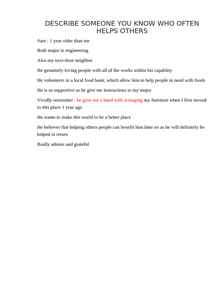 Describe Someone You Know Who Often Helps Others | PDF