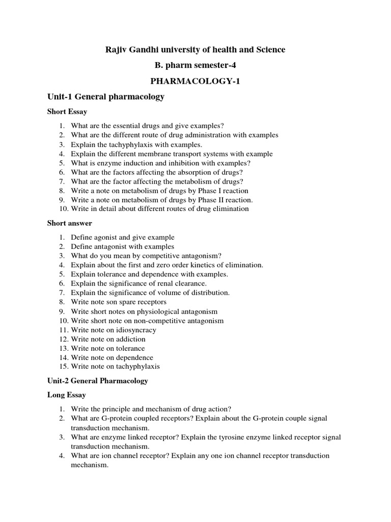 Pharmacology I - Important Questions | PDF | Receptor Antagonist ...
