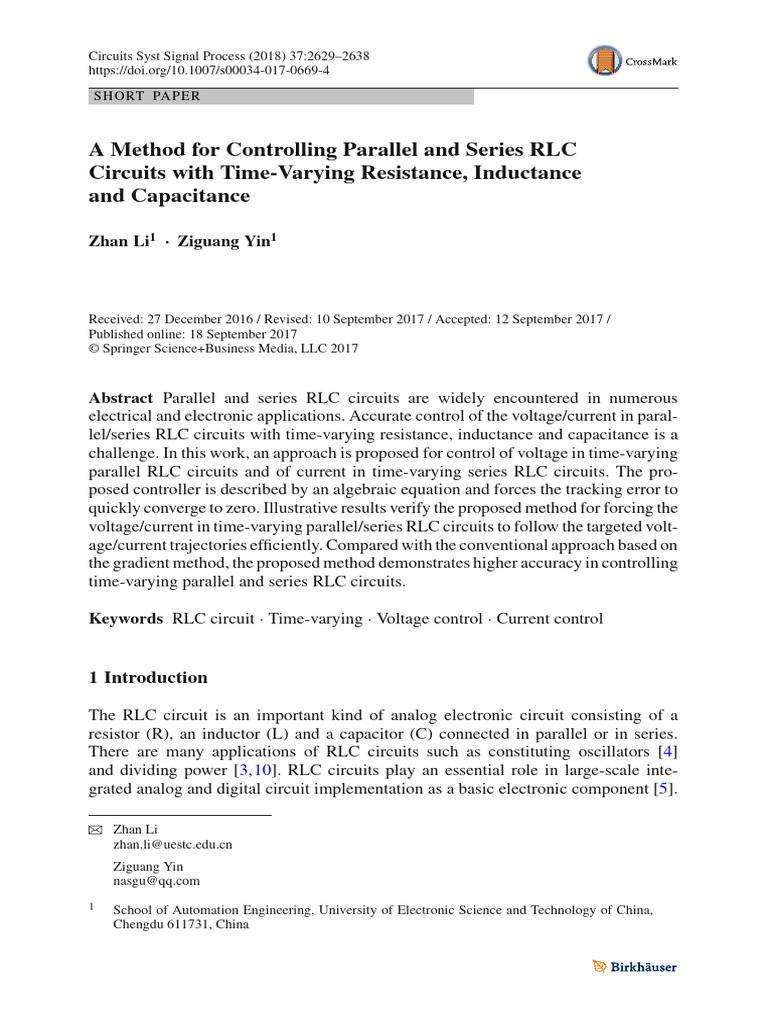 A Method For Controlling Parallel and Series RLC Circuits With Time-Varying Resistance ...