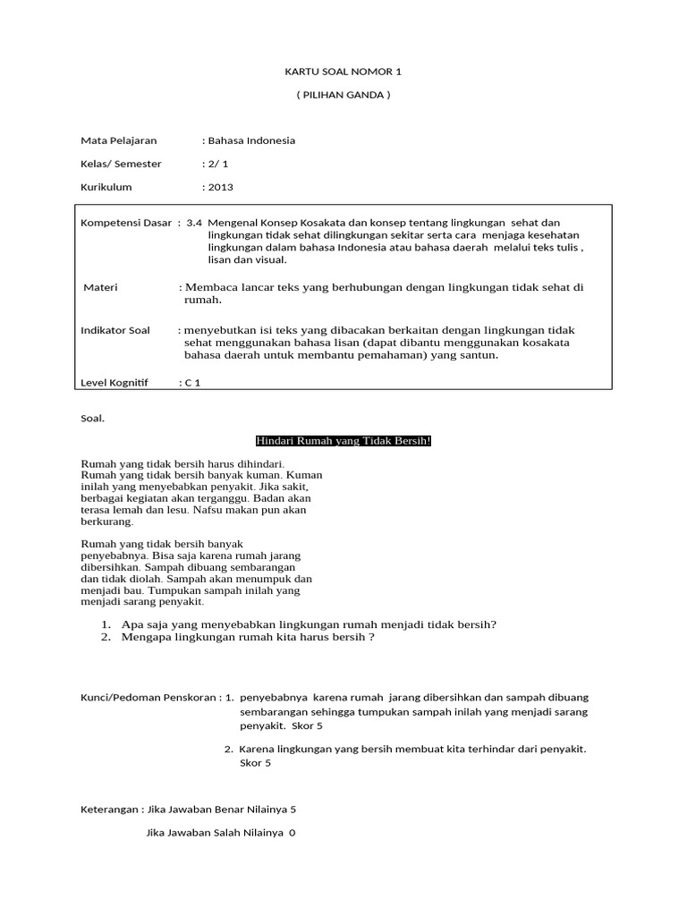 Kartu Soal Tema 4 Subtema 1 Pemb.3 | PDF