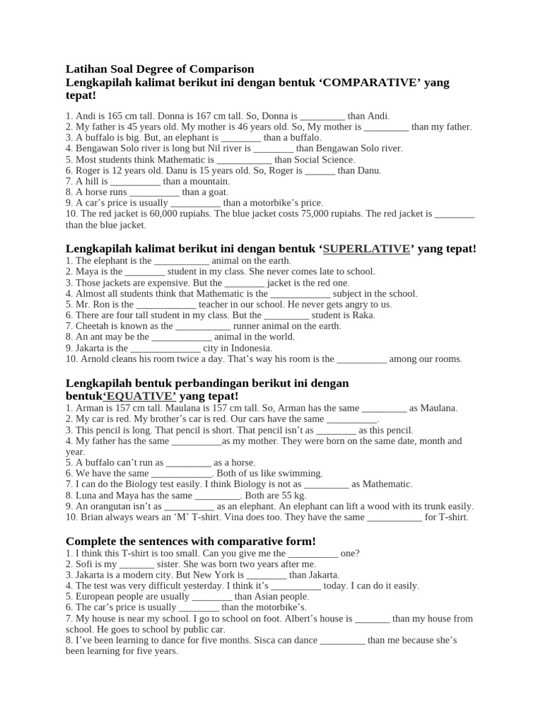 Degree of Comparison Exercises | PDF