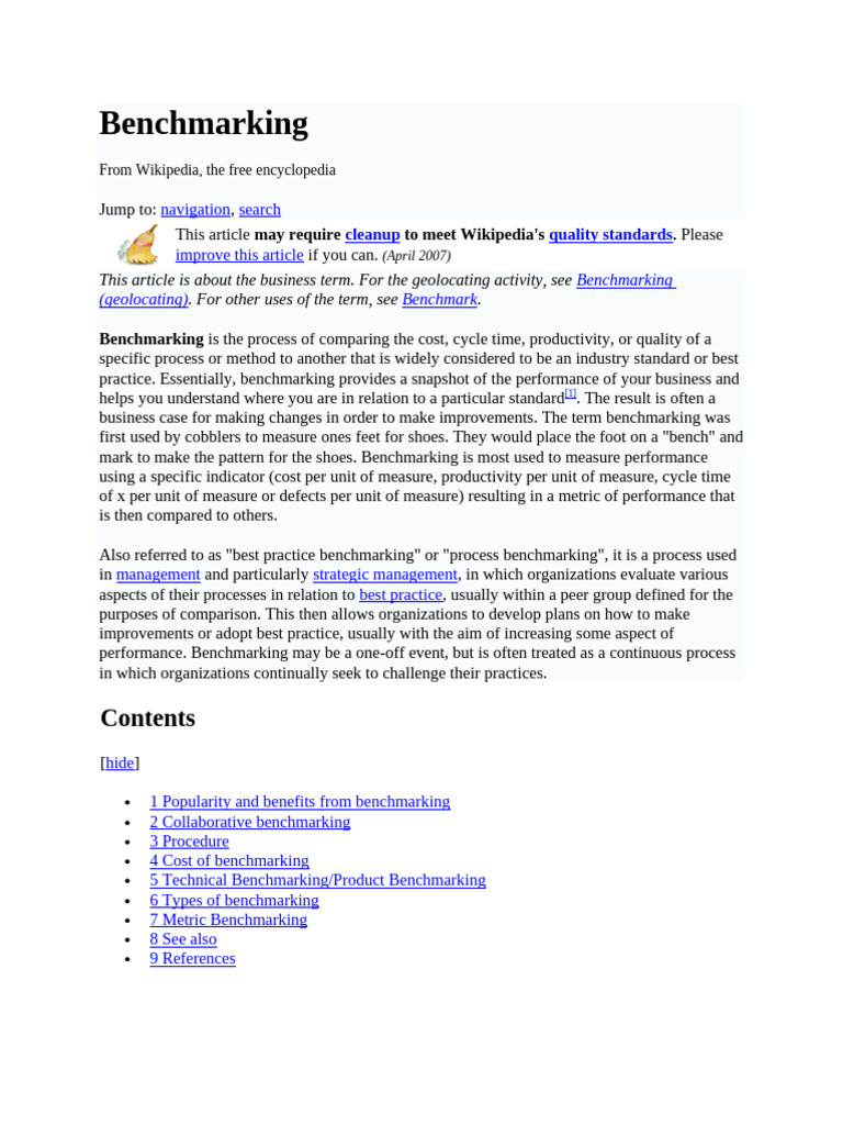 Bench Marking | PDF | Benchmarking | Business