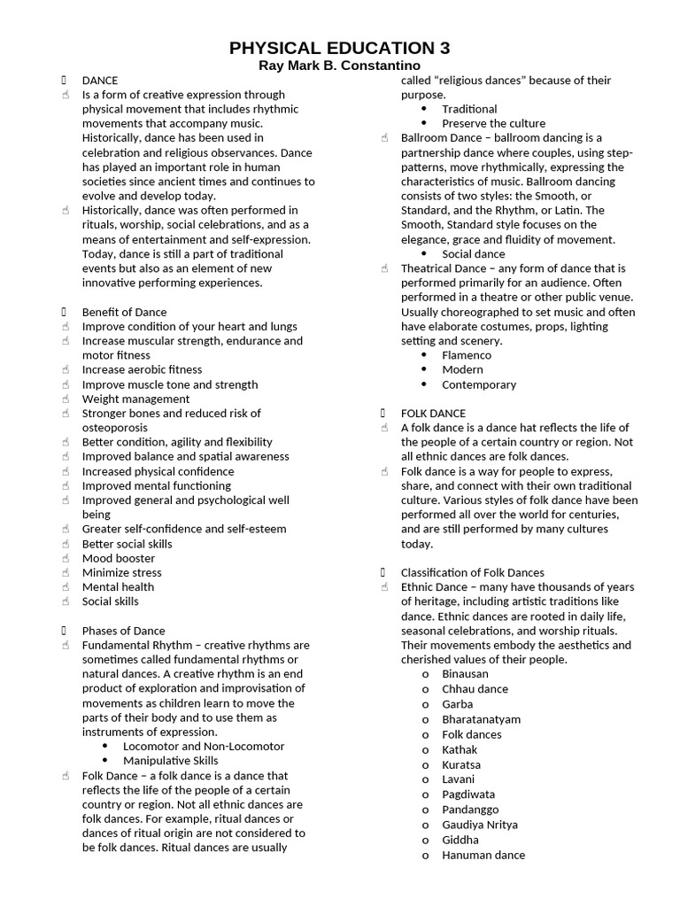 PE Notes Q1 | PDF | Dances | Hand