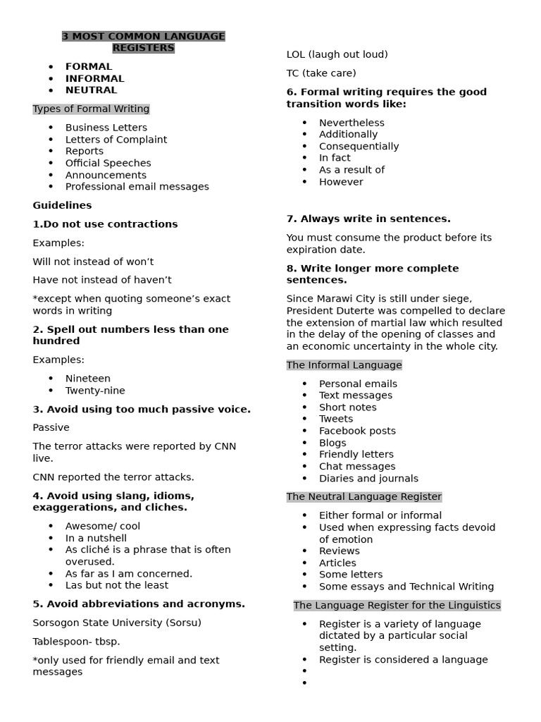 3 Most Common Language Registers | PDF | English Language | Communication