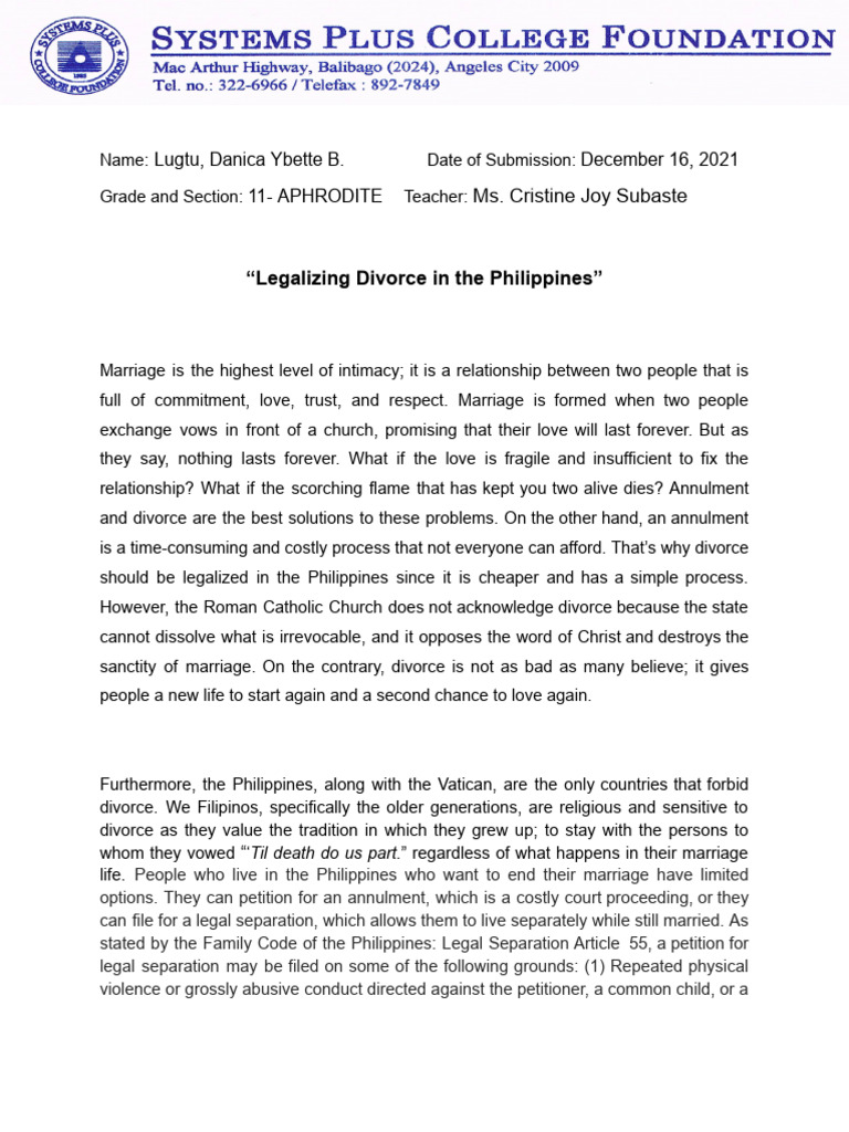 Position Paper | PDF | Divorce | Domestic Violence