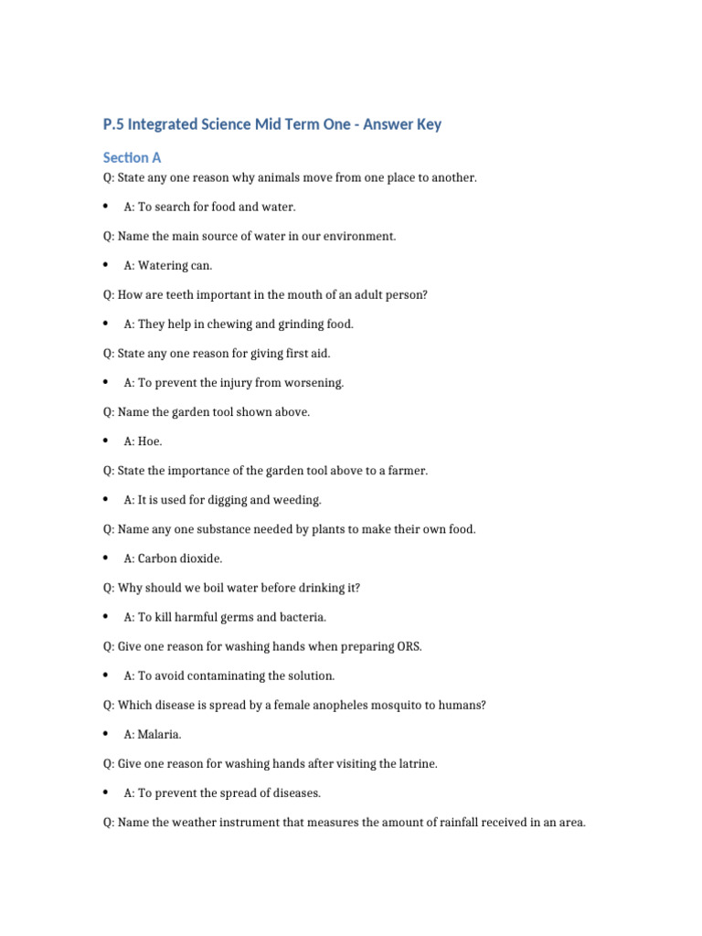 P.5 Integrated Science Mid Term Answers | PDF | Pollination | Foods