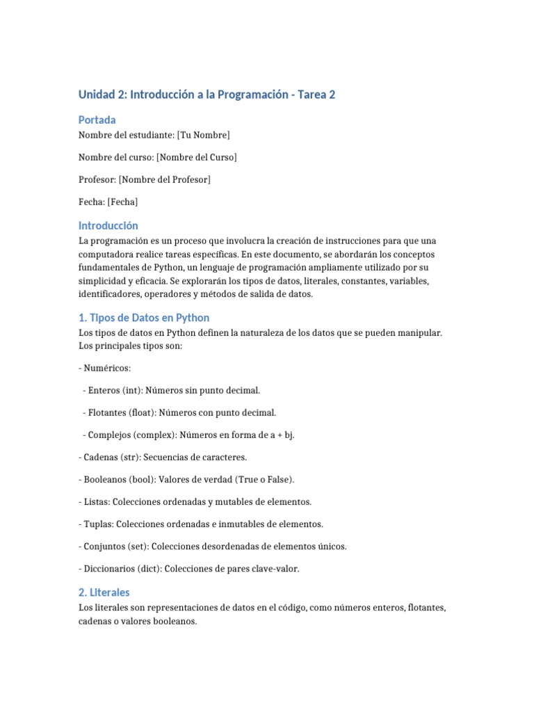 Tarea Introduccion A La Programacion Python | PDF | Python (lenguaje de programación) | Tipo de ...