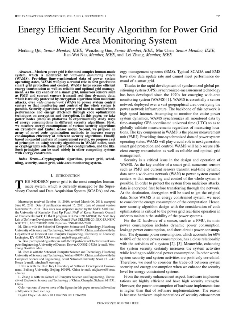Energy Efficient Security Algorithm For Power Grid Wide Area Monitoring ...