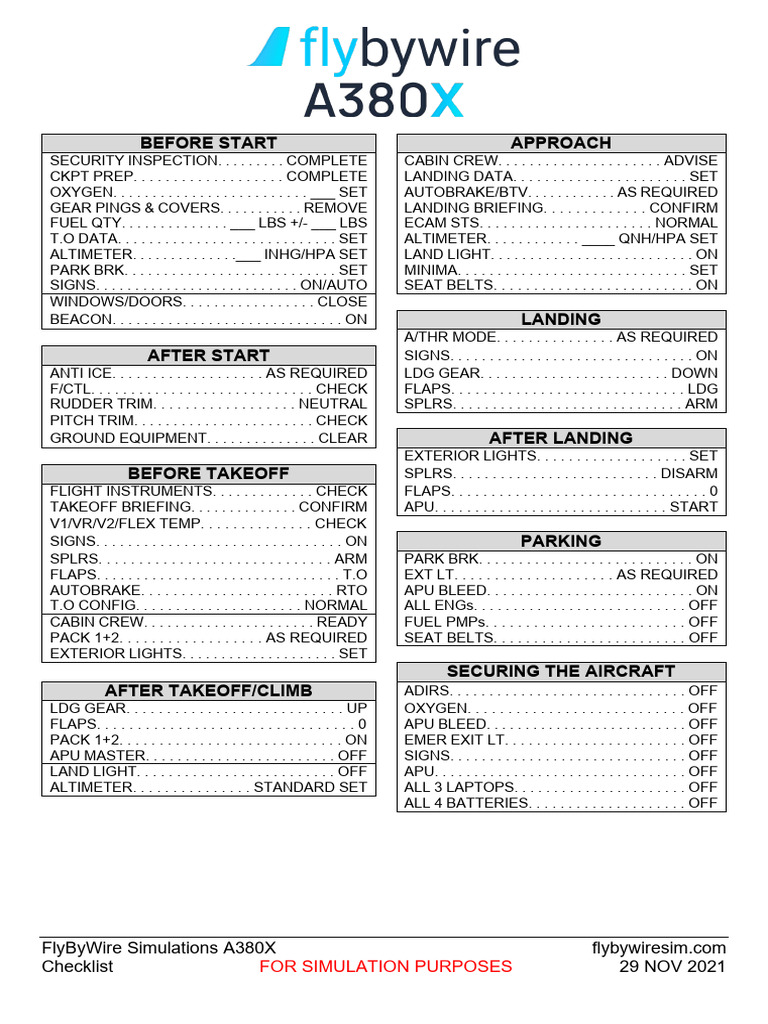 FBW A380X Checklist | PDF | Airliner | Aeronautics
