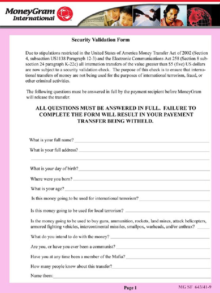 MoneyGram Sec Valid | PDF