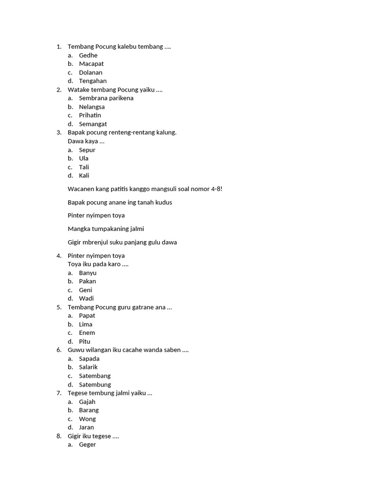 Tembang Pocung Kalebu Tembang | PDF