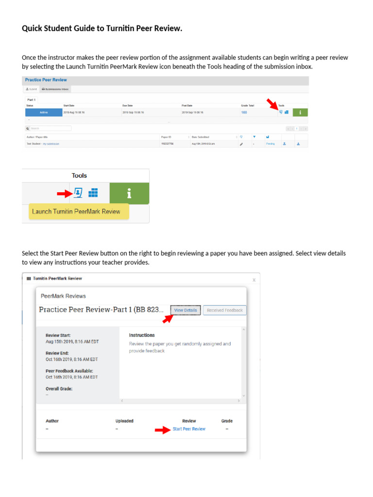 Quick Student Guide To Turnitin Peer Review | PDF | Turnitin | Peer Review