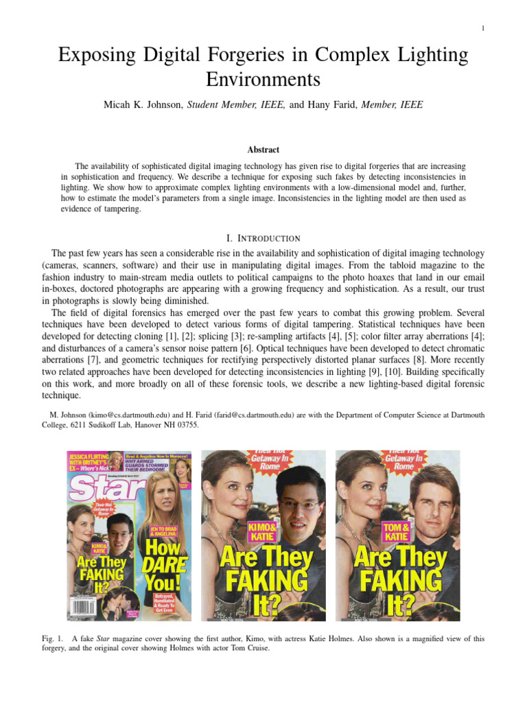 Exposing Digital Forgeries in Complex Lighting Environments | PDF ...