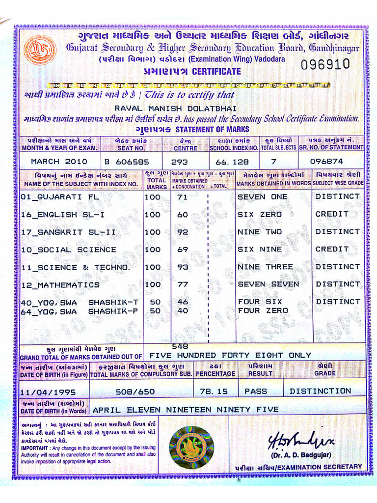 10 TH Marksheet | PDF