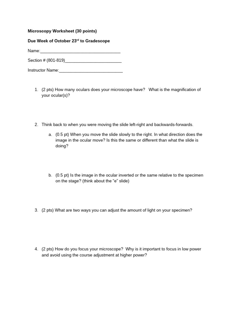 Microscopy Worksheet for Students | PDF | Microscopy | Laboratories
