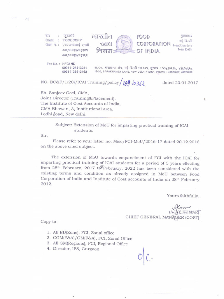 Extension MOU FCI | PDF