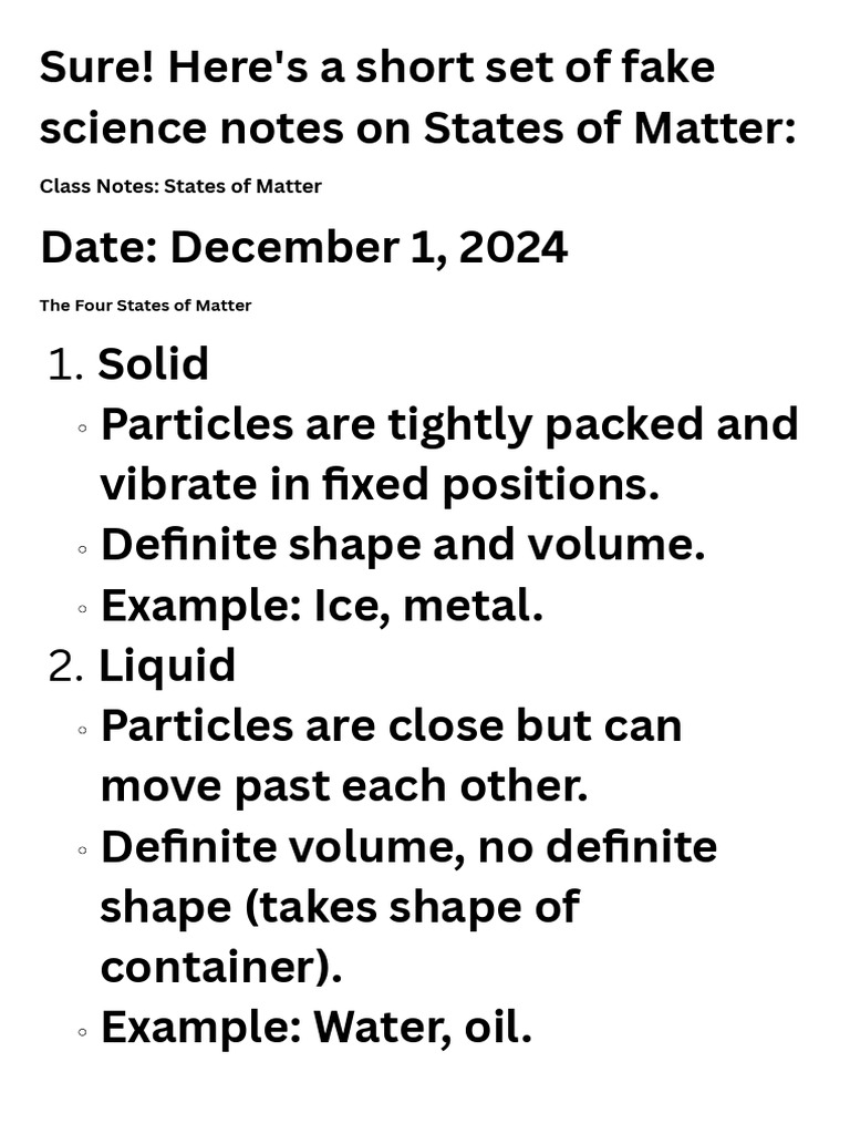 States of Matter: Class Notes | PDF
