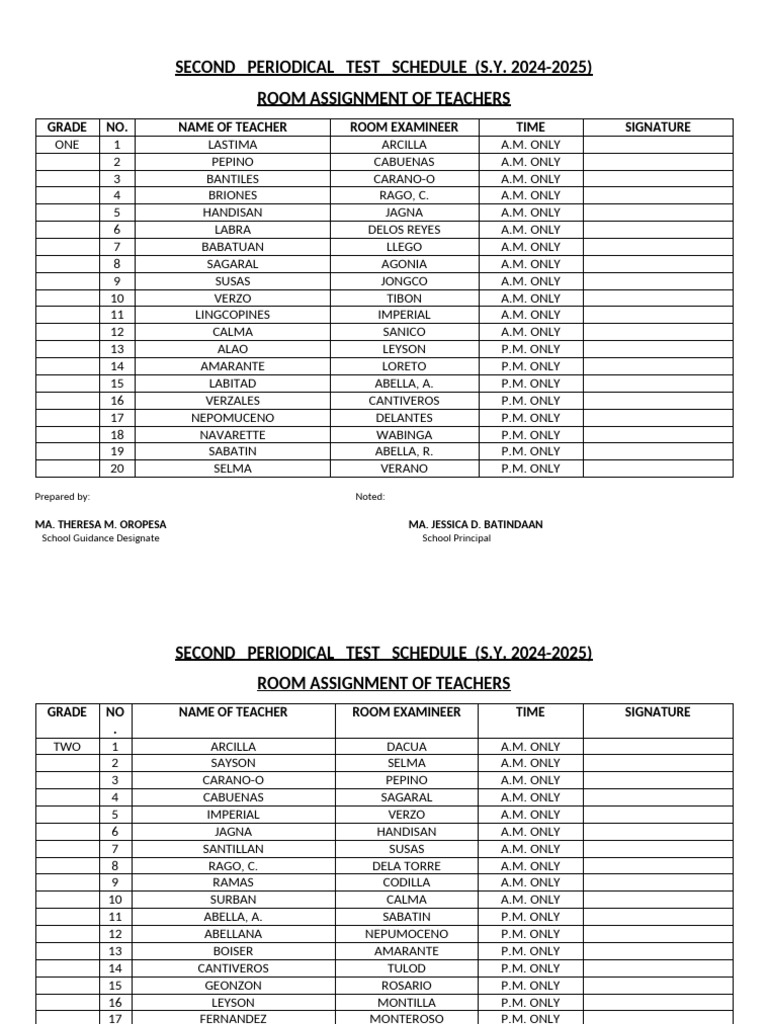 2025 Second Periodical Test Schedule | PDF