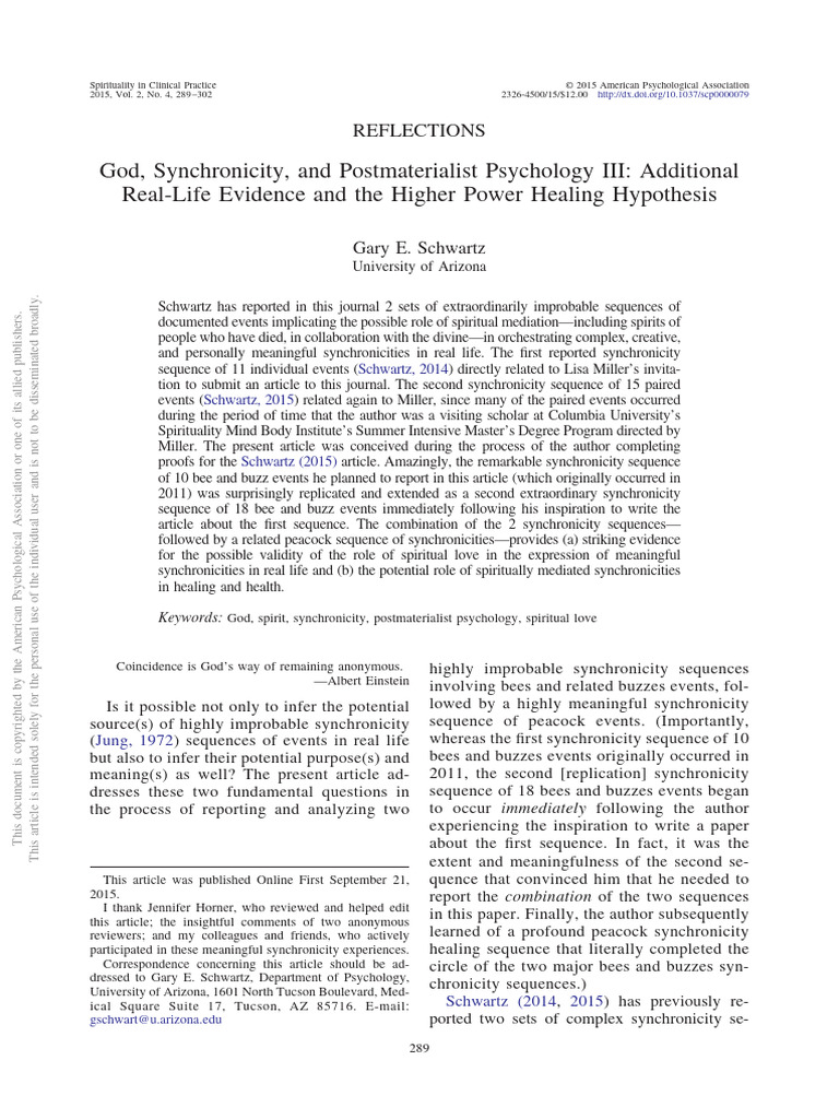 Schwartz 2015 - God, Synchronicity, and Postmat Psych | PDF ...