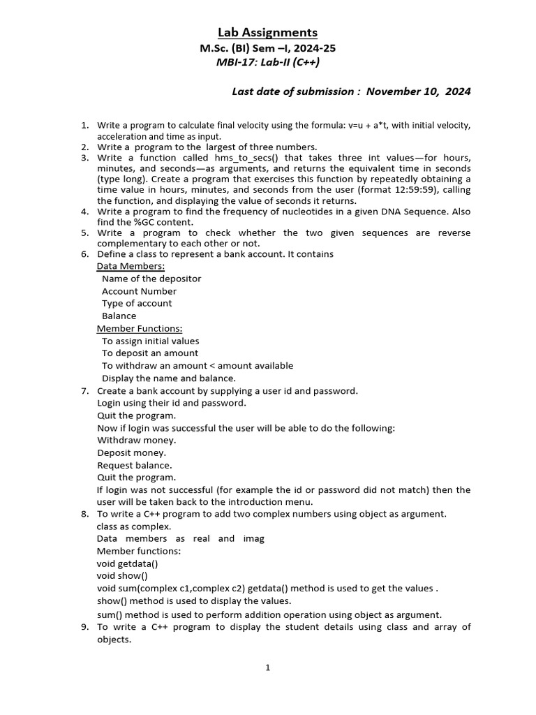 M.Sc. Bio Sem-I 2024-25 C - Lab Assignments | PDF | Function ... M.Sc. Bio Sem-I 2024-25 C - Lab Assignments | PDF | Function ...