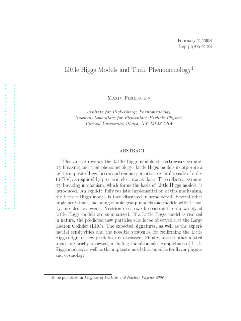 Little Higgs Models and Their Phenomenology | PDF | Higgs Boson ...