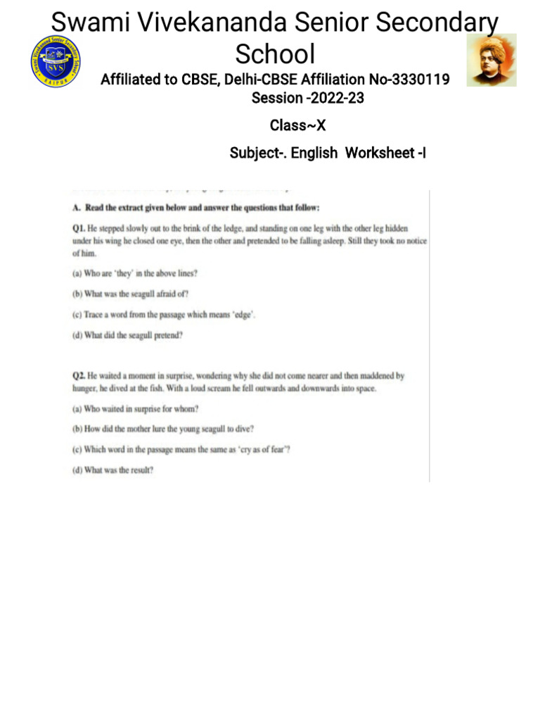 Class X English Worksheet | PDF