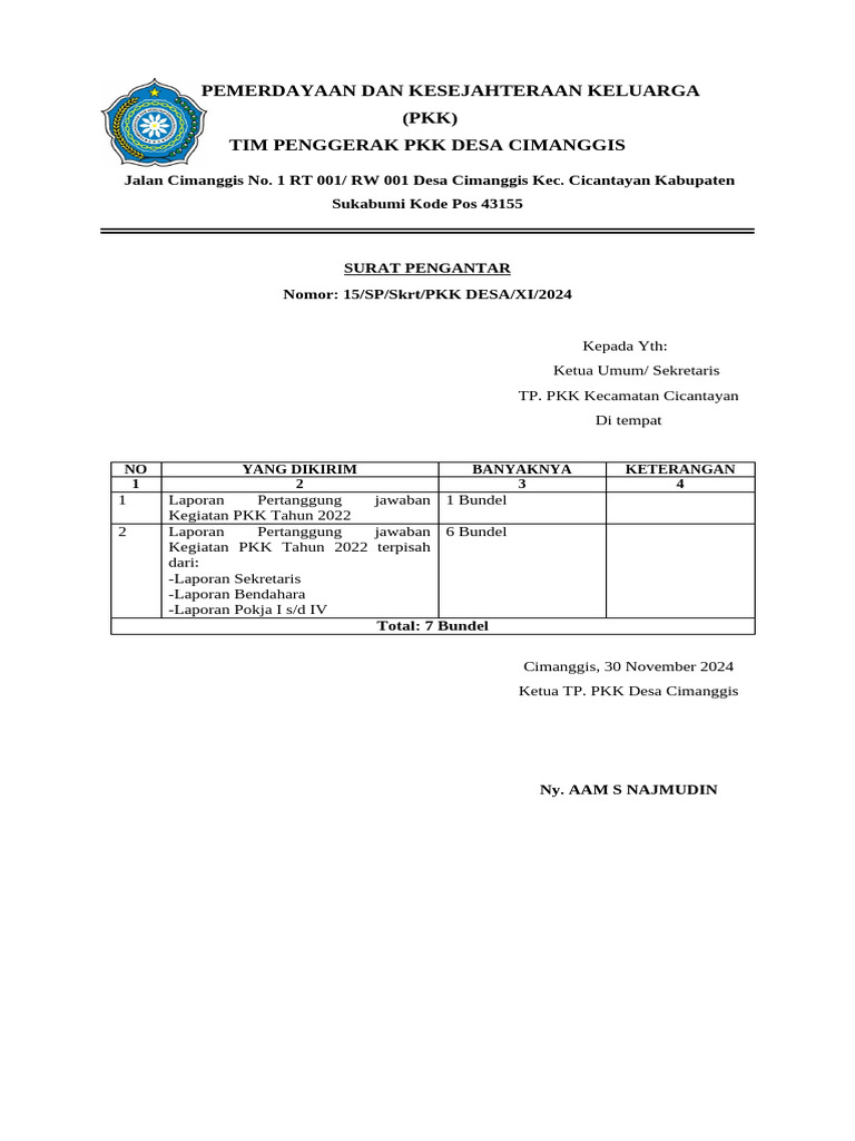 Surat Pengantar Laporan PKK | PDF